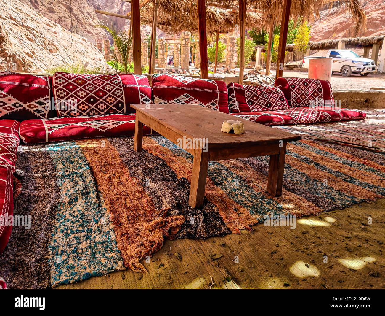 Beautiful Oasis in the desert with palm and mountain view in Dahab ...