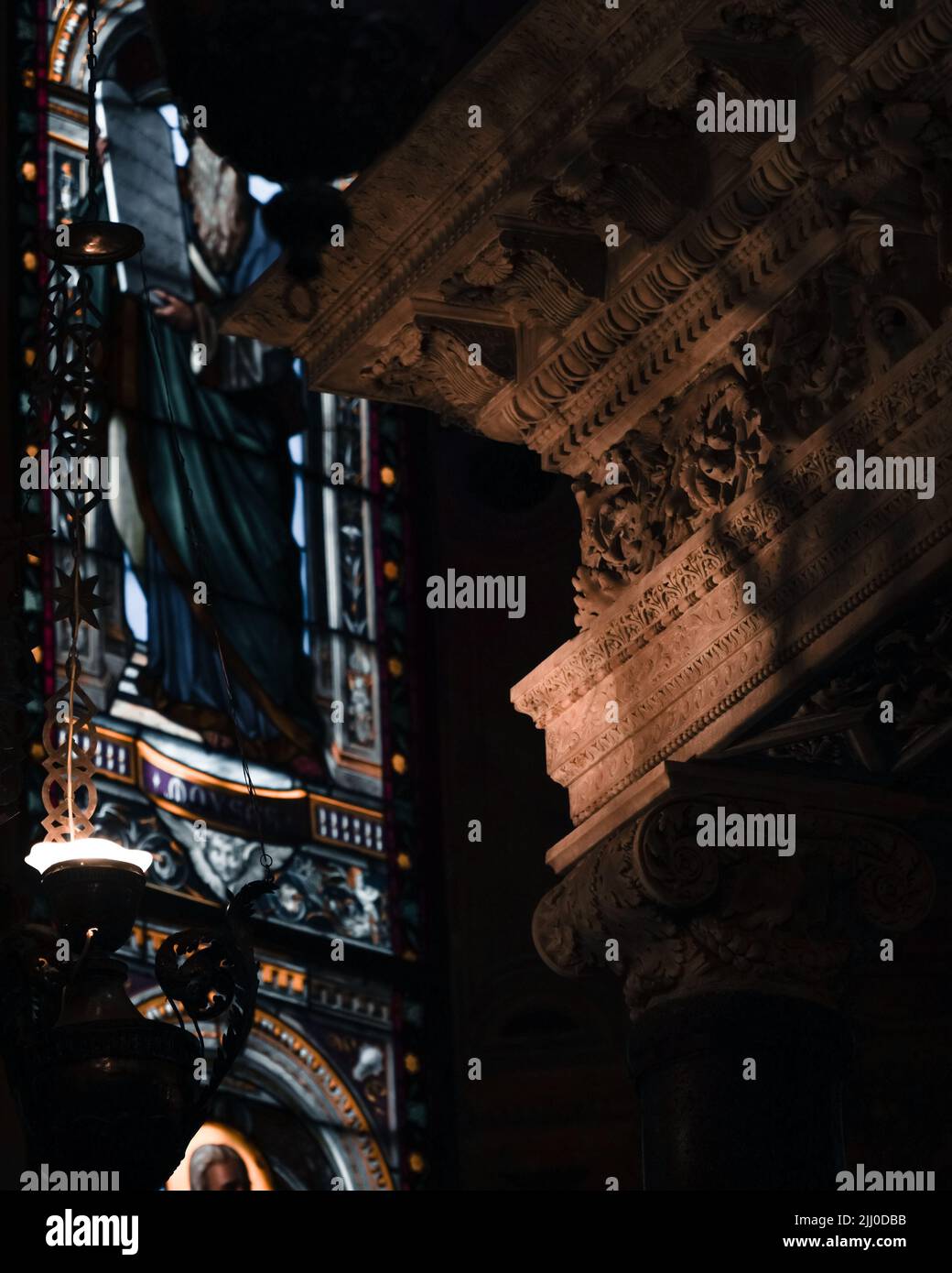 The details of an architectural building at night Stock Photo - Alamy