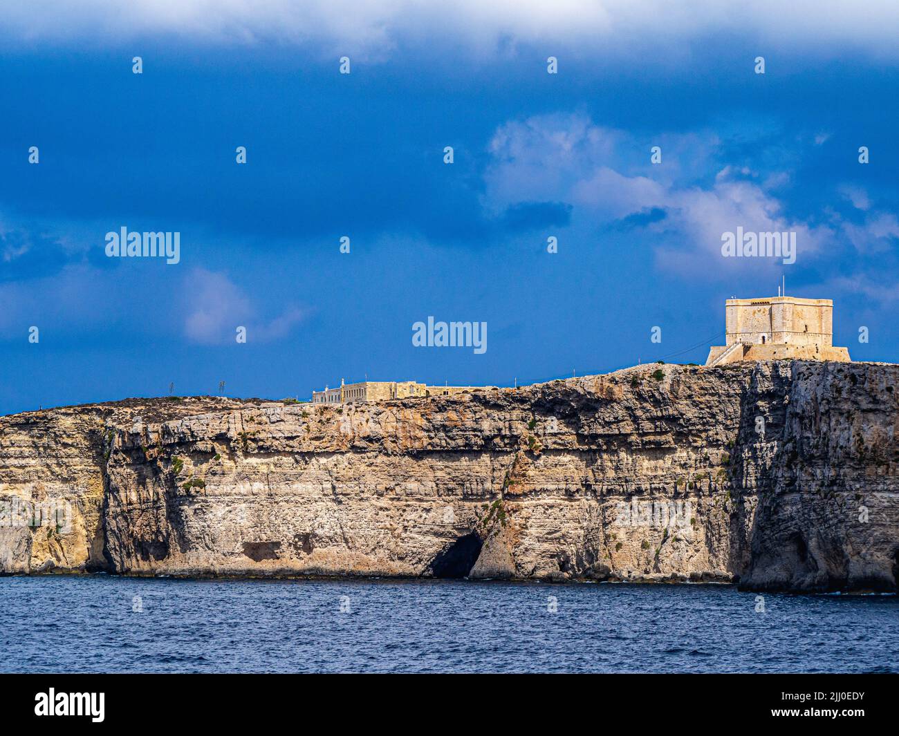 A view of the Saint Lucian Tower (Fort San Lucian) in Marsaxlokk, Malta ...
