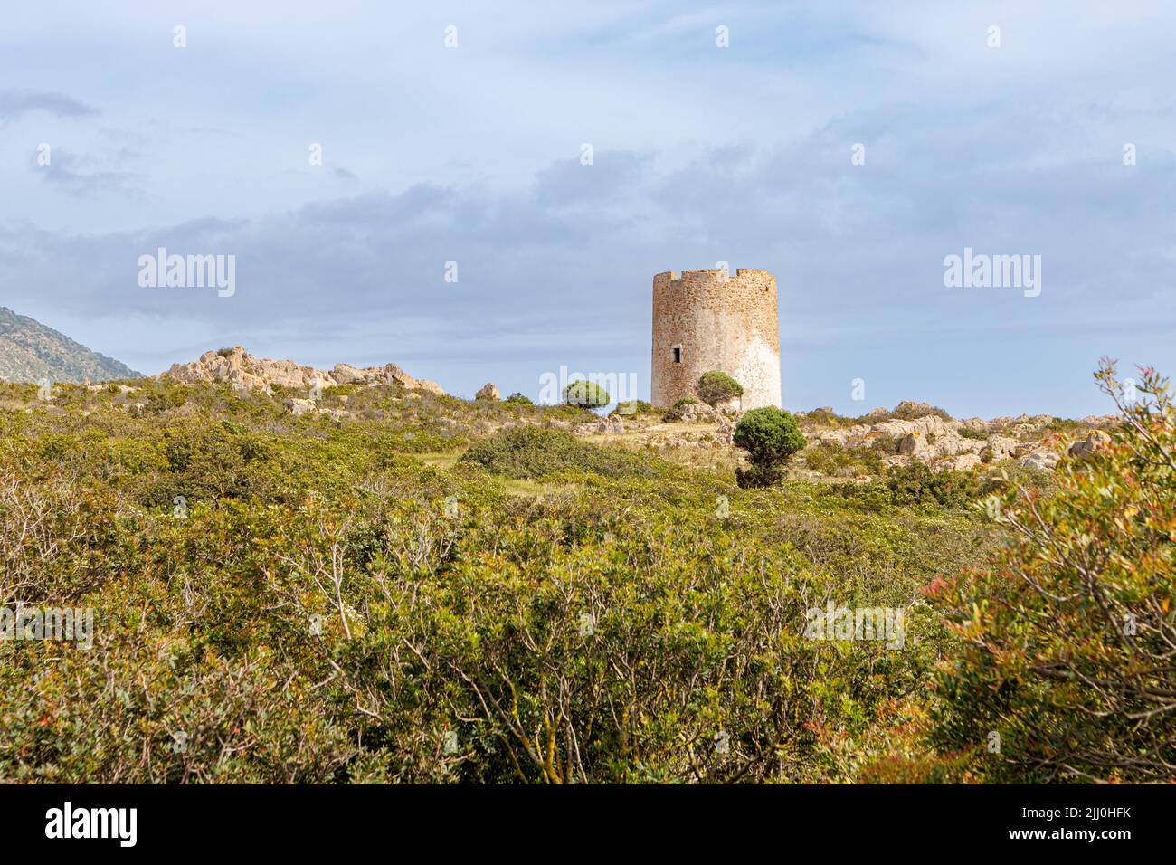 Watchtower Torre di Porto Scudo, island of Sardinia, Italy Stock Photo ...