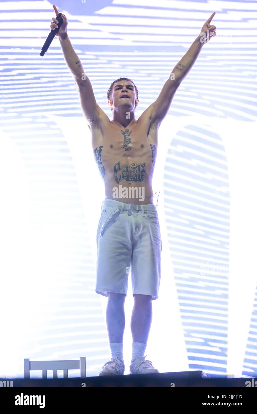 Lucca, Italy. 21st July, 2022. blanco performs on the stage of the ...