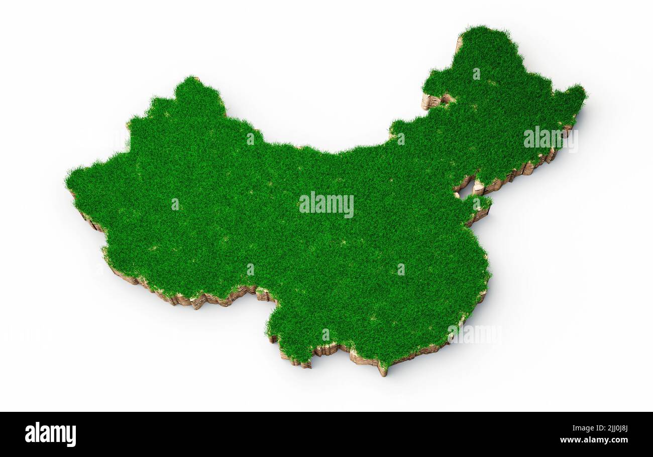 A 3d illustration of the China map with soil land geology cross section ...