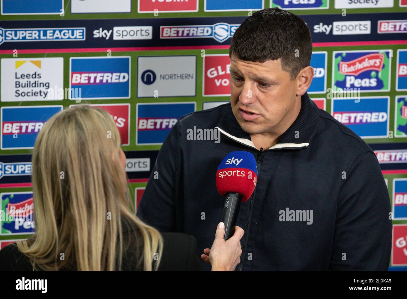 Matt Peet Head Coach of Wigan Warriors is interviewed by Sky Sports ...