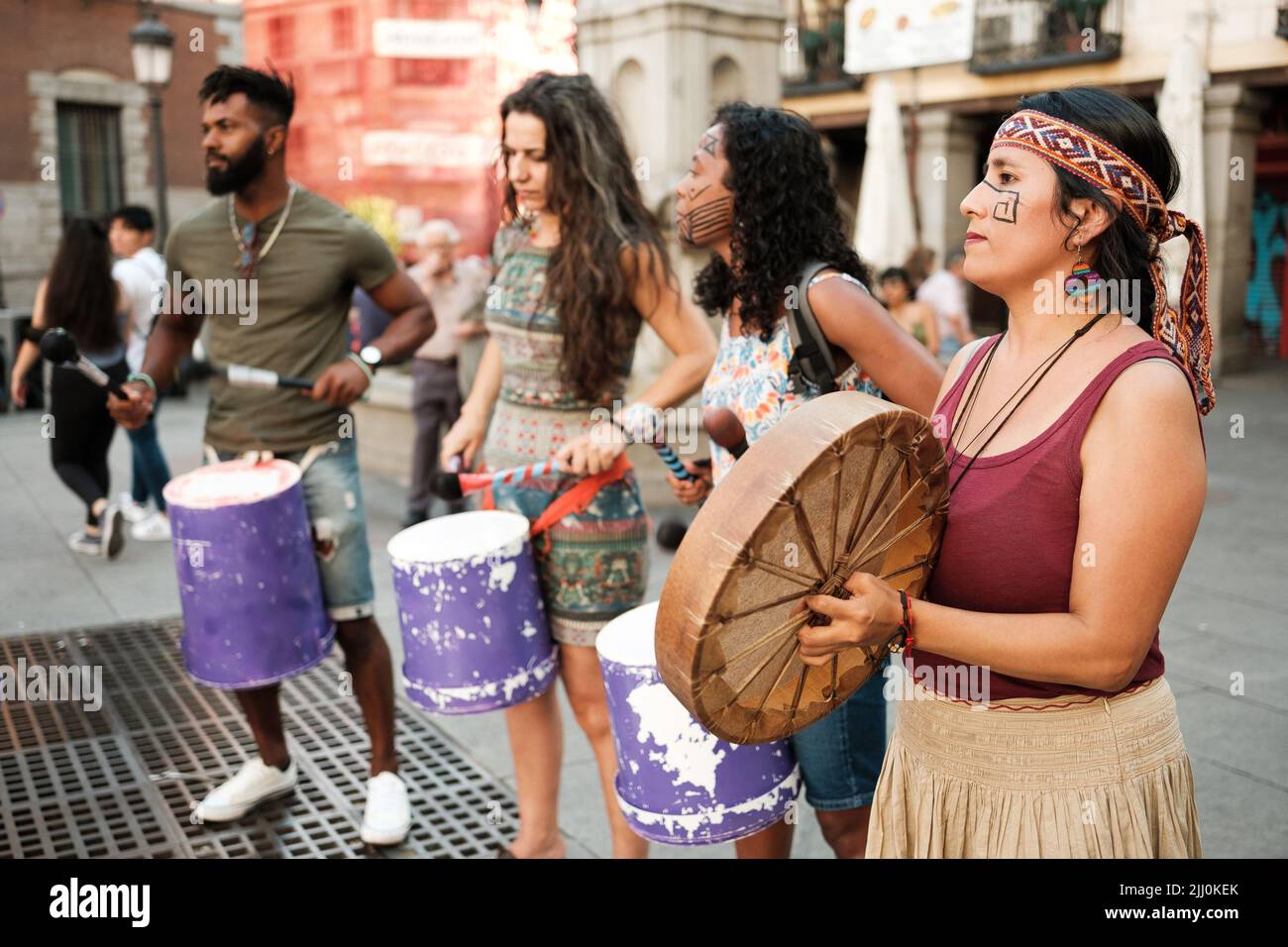 Protesters play drums during a protest demanding for justice for the ...
