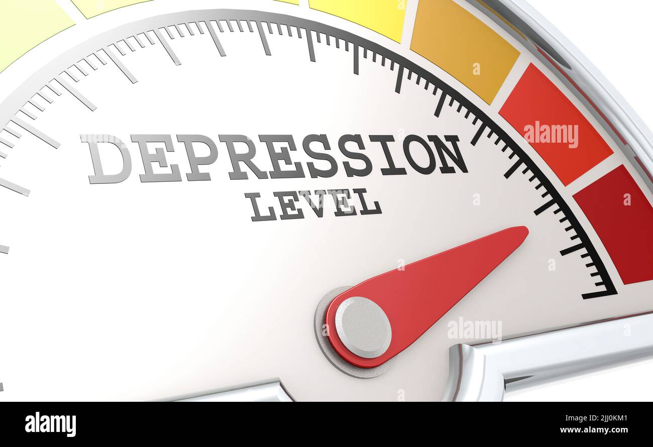 Depression level measuring scale with color indicator, 3d rendering ...