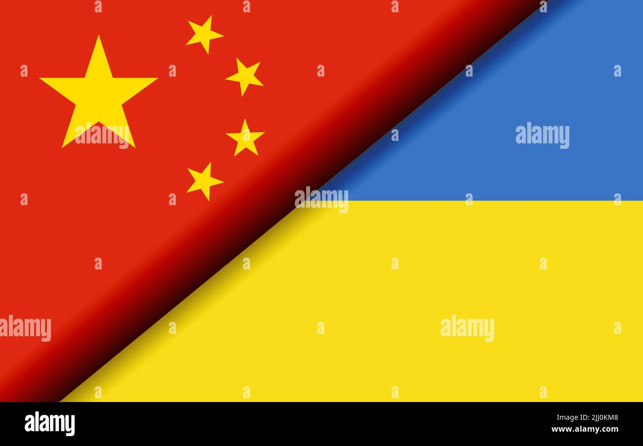 Flags of China and Ukraine divided diagonally. 3D rendering Stock Photo ...