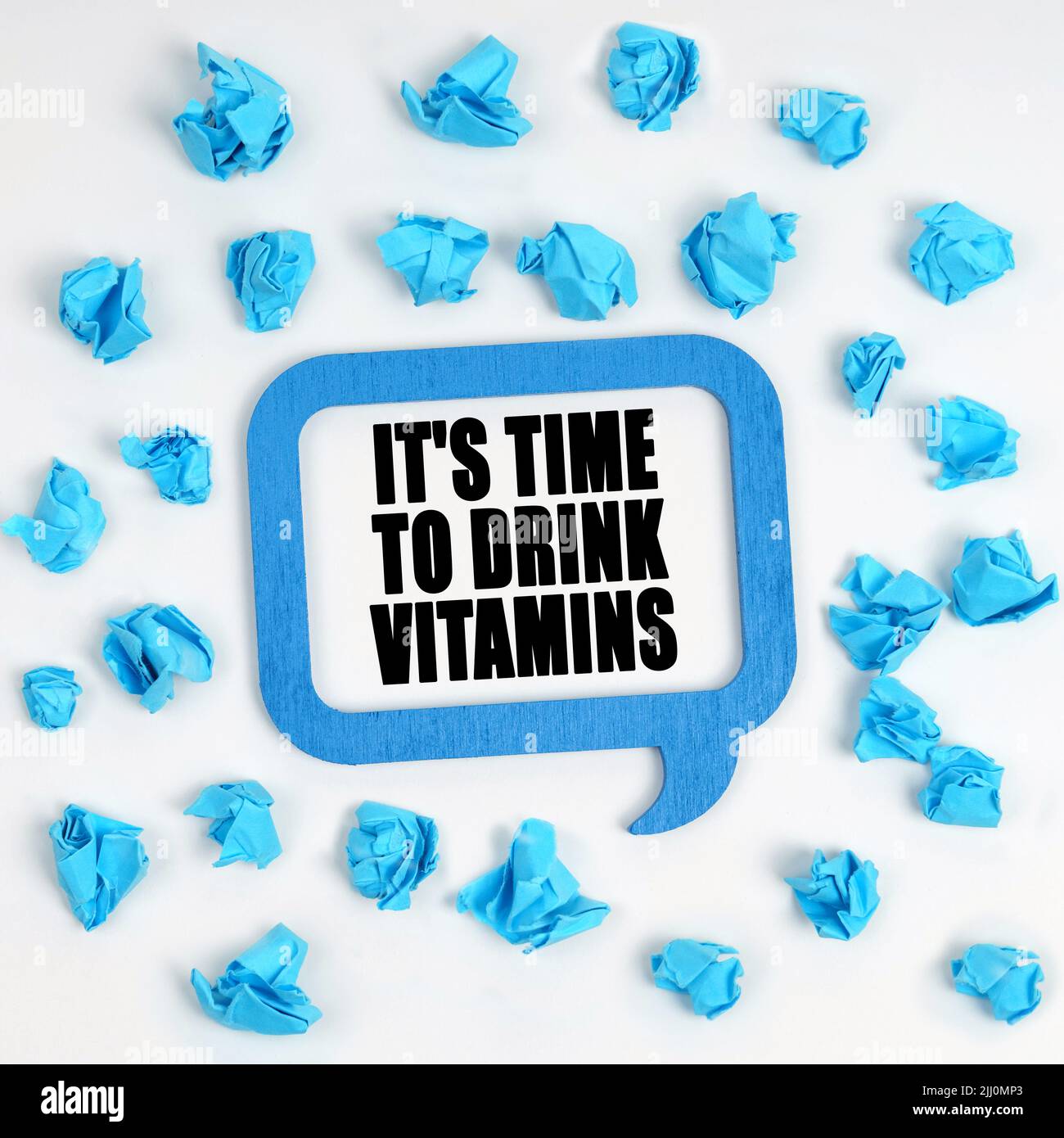 Medicine and health concept. On the table are crumpled blue pieces of ...