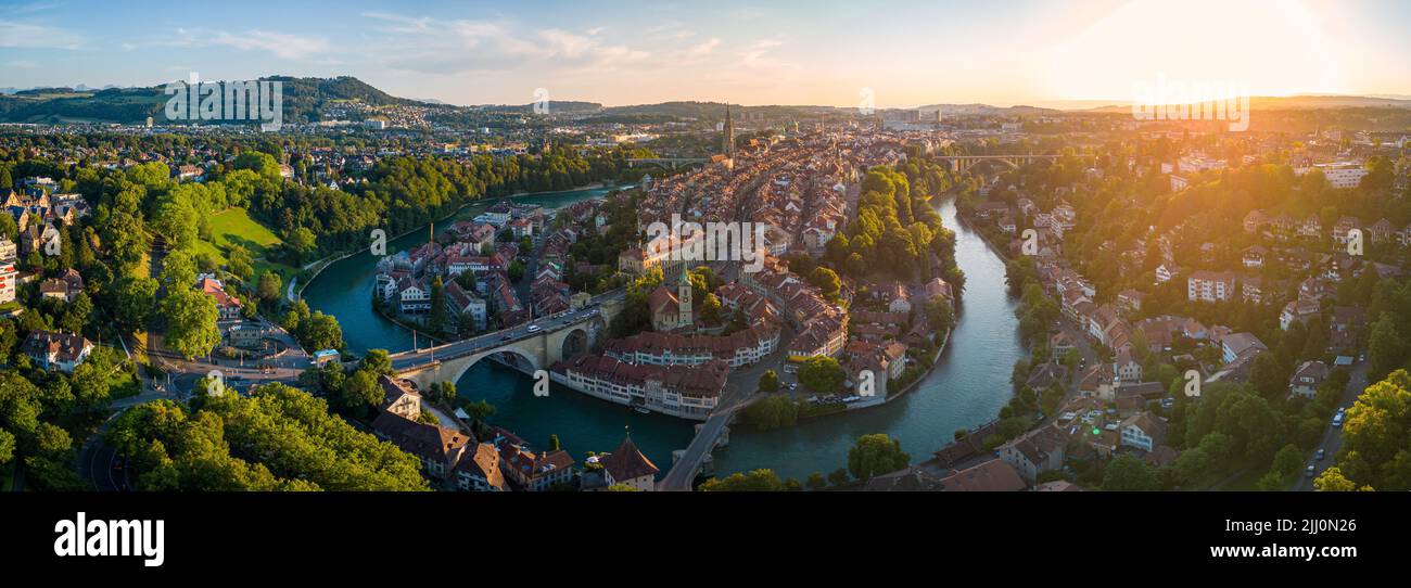 Sunset over Bern Switzerland - aerial view by drone Stock Photo - Alamy