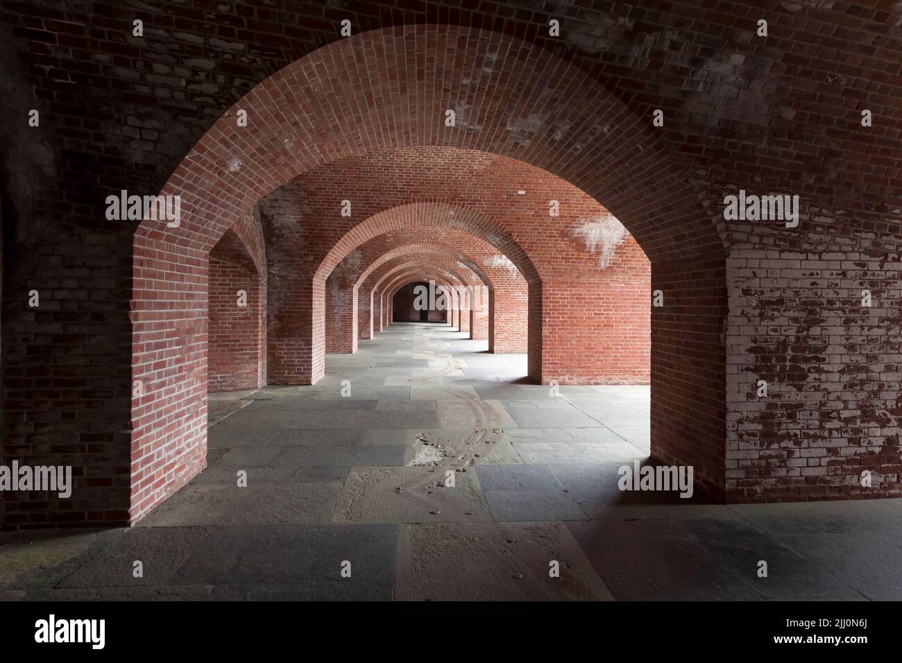 Brick corridor and arches at Fort Point natural historic site, San ...