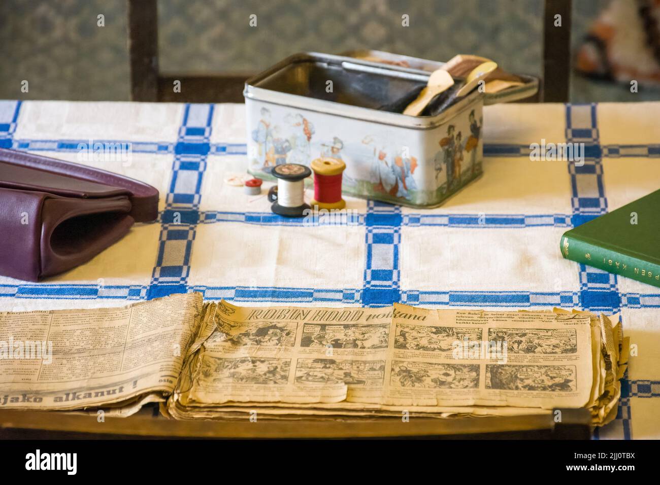 Old pulp comic book Robin Hood on table at Amuri Museum of historic ...