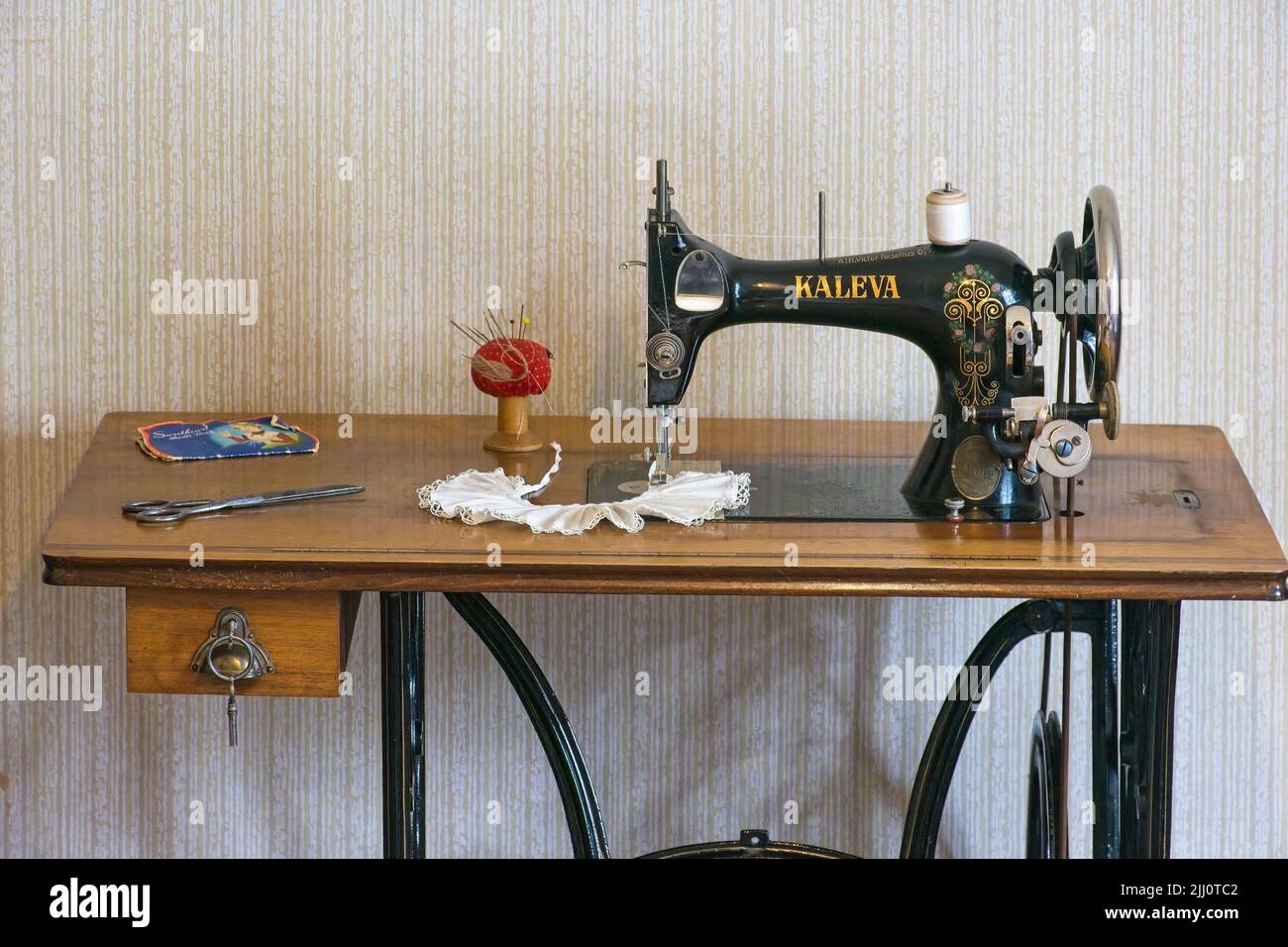 Old mecanical sewing machine Kaleva at Amuri Museum of historic Housing ...
