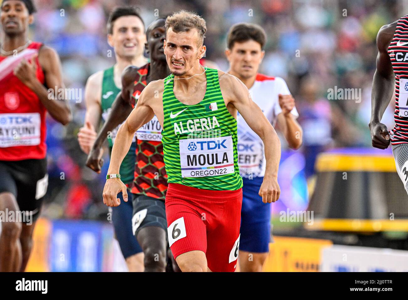 EUGENE, UNITED STATES - JULY 21: Slimane Moula of Algeria competing on ...