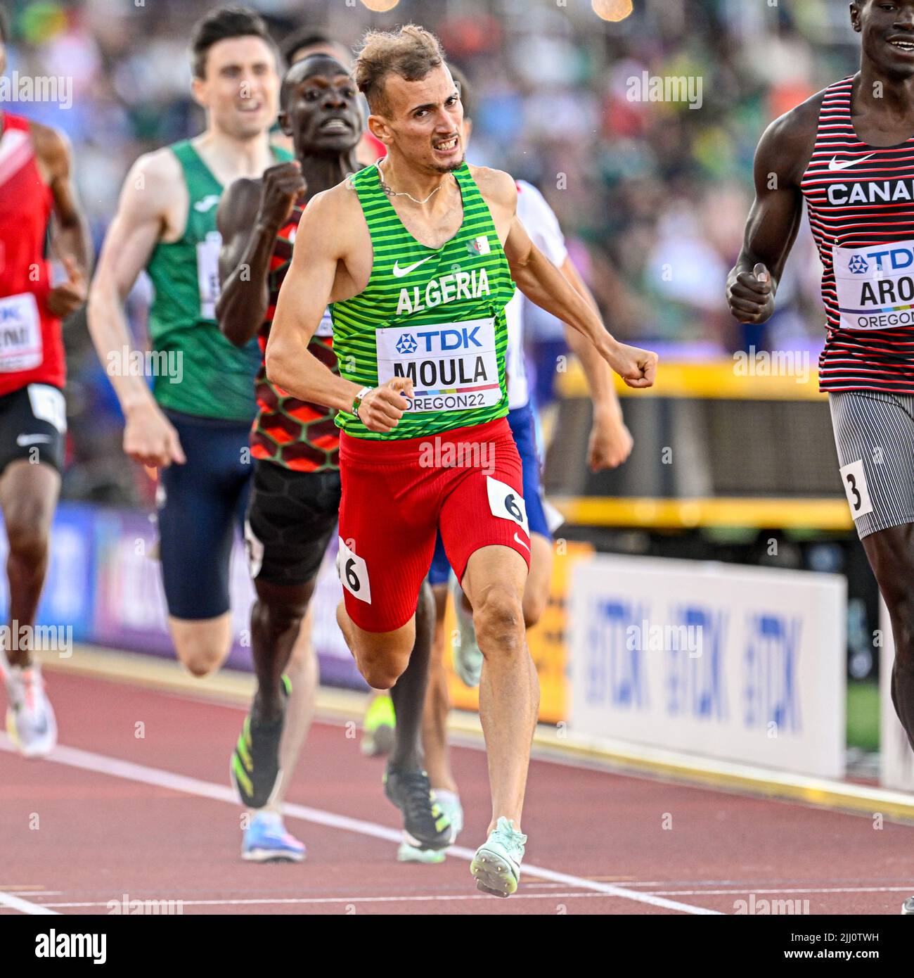 EUGENE, UNITED STATES - JULY 21: Slimane Moula of Algeria competing on ...