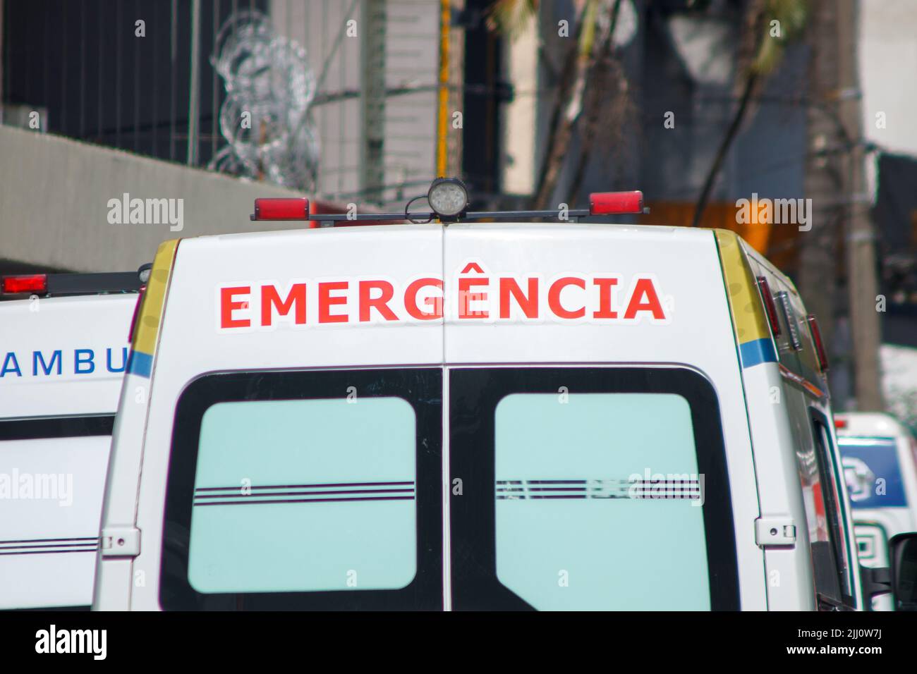 back of an ambulance written emergency in Rio de Janeiro Stock Photo ...