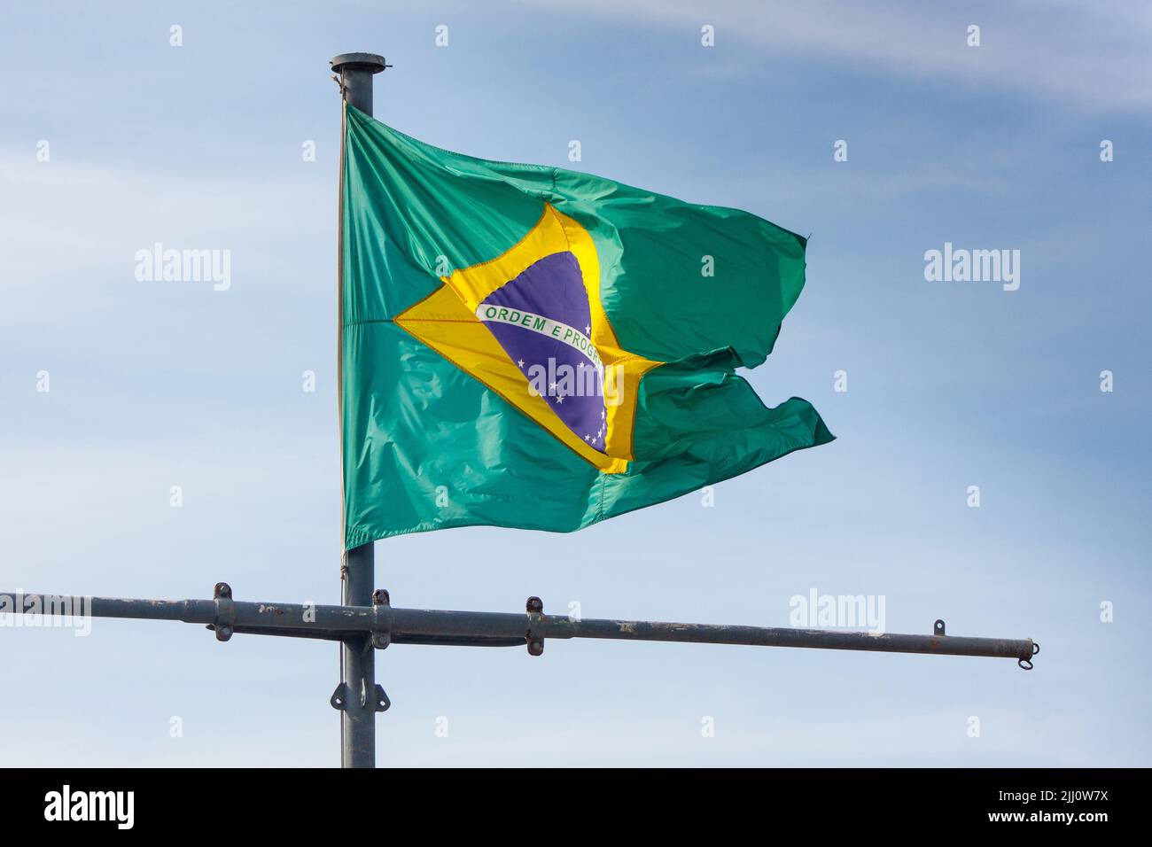 Brazilian flag outdoors in Rio de Janeiro Stock Photo - Alamy