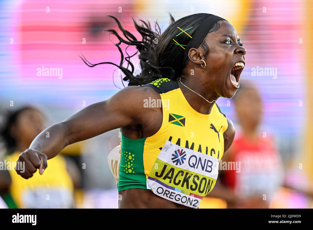 EUGENE, UNITED STATES - JULY 21: Shericka Jackson of Jamaica competing ...