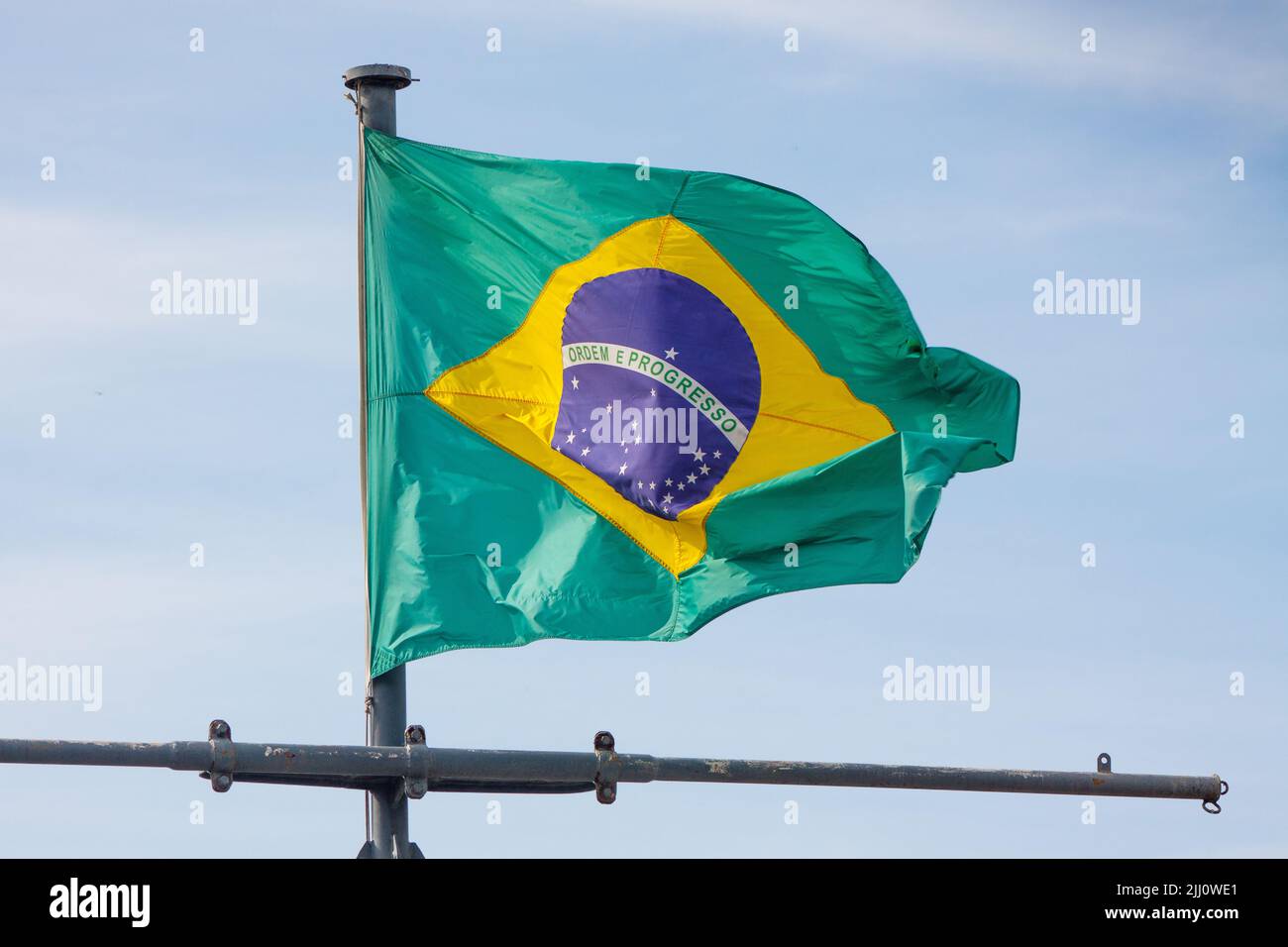 Brazilian flag outdoors in Rio de Janeiro Stock Photo - Alamy