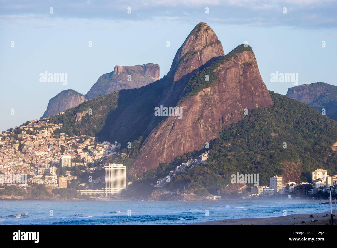 two hill brother and gavea stone seen from ipanema beach in Rio de ...