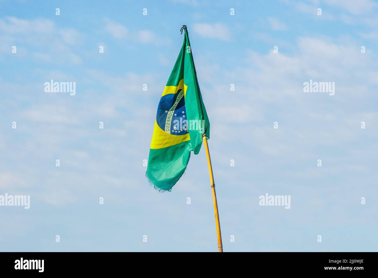 Brazilian flag outdoors in Rio de Janeiro Stock Photo - Alamy