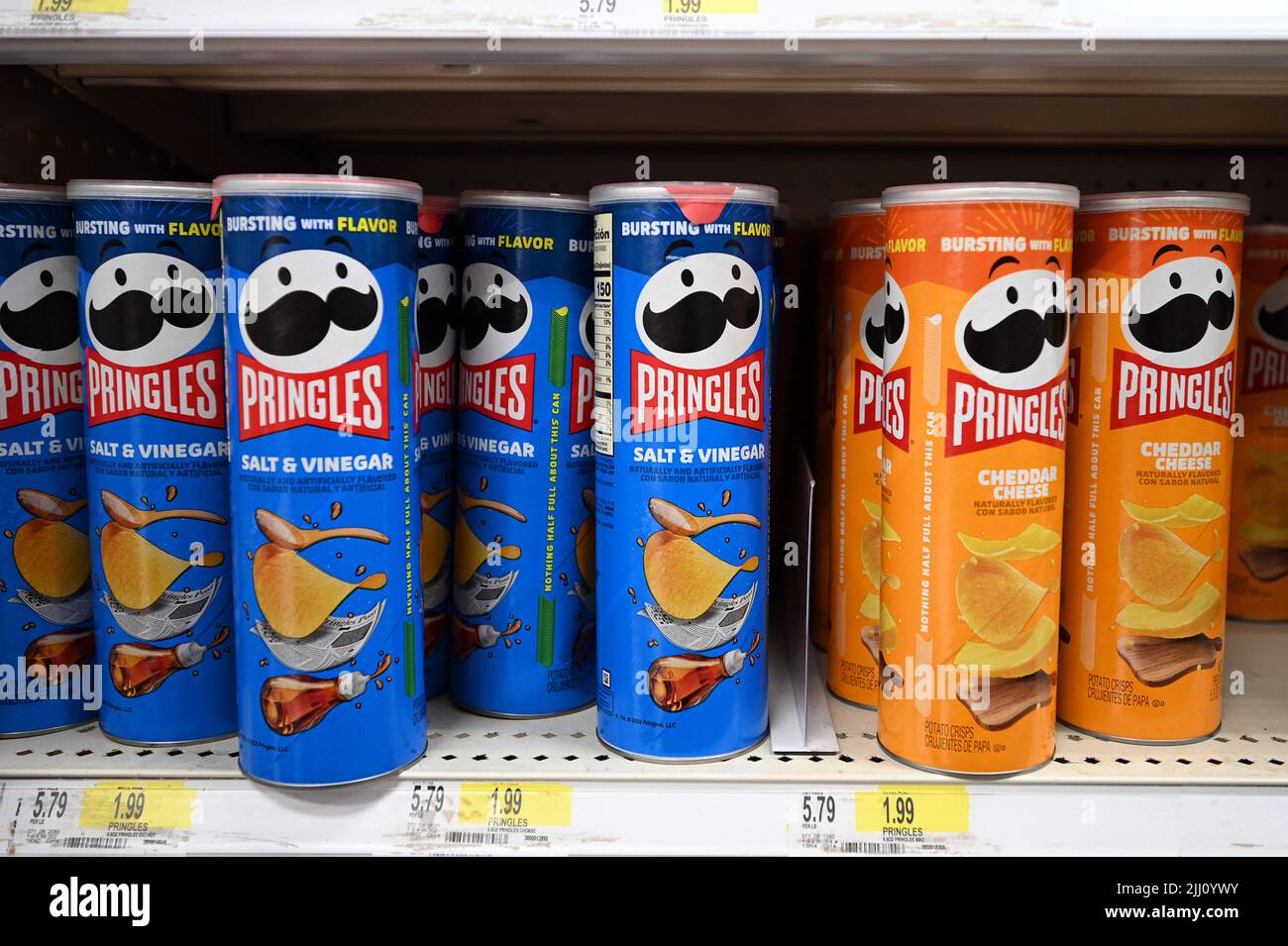 New York, USA. 21st July, 2022. Cans of Pringles brand potato chips on ...