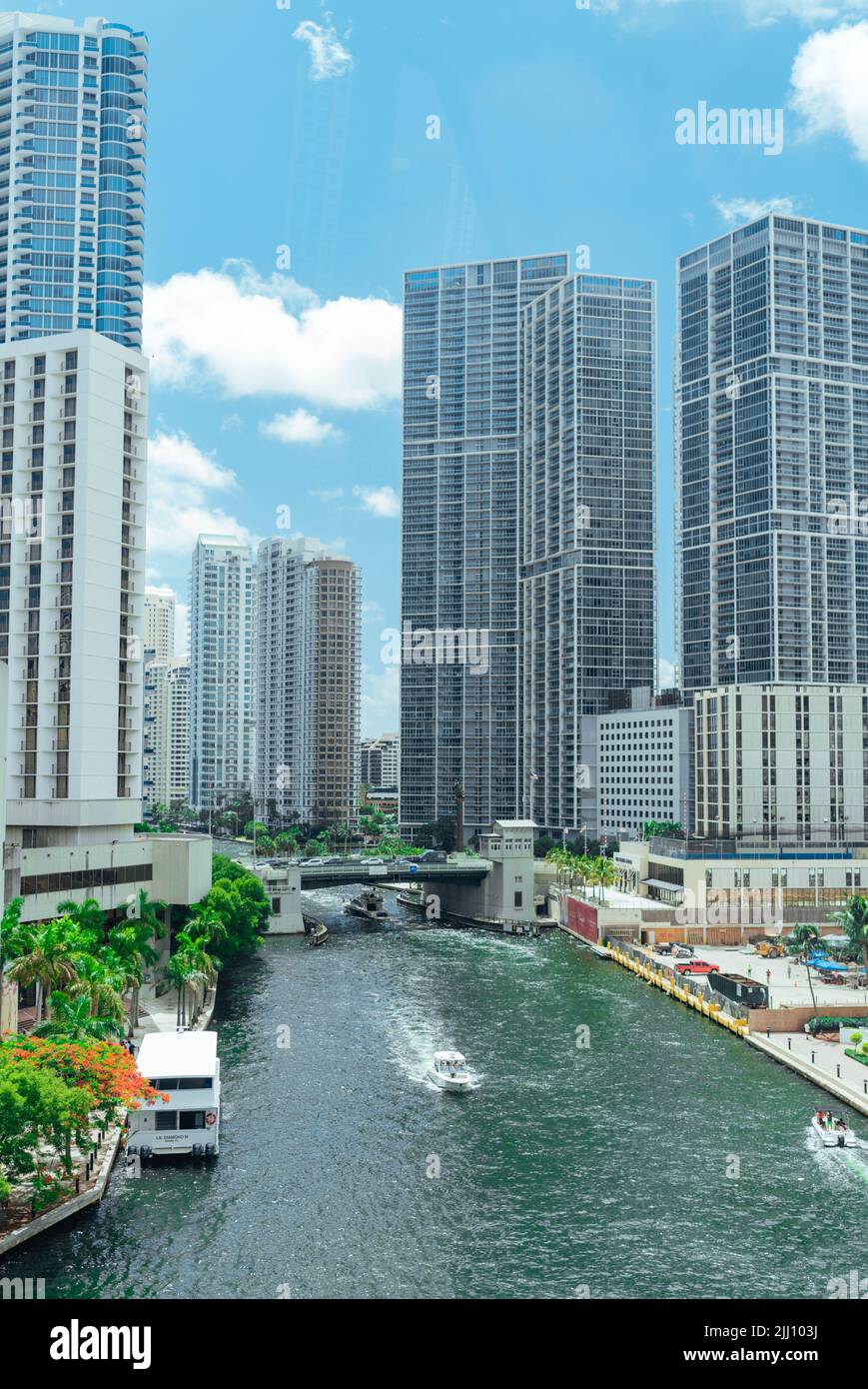 city skyline and river boats Brickell miami Stock Photo - Alamy