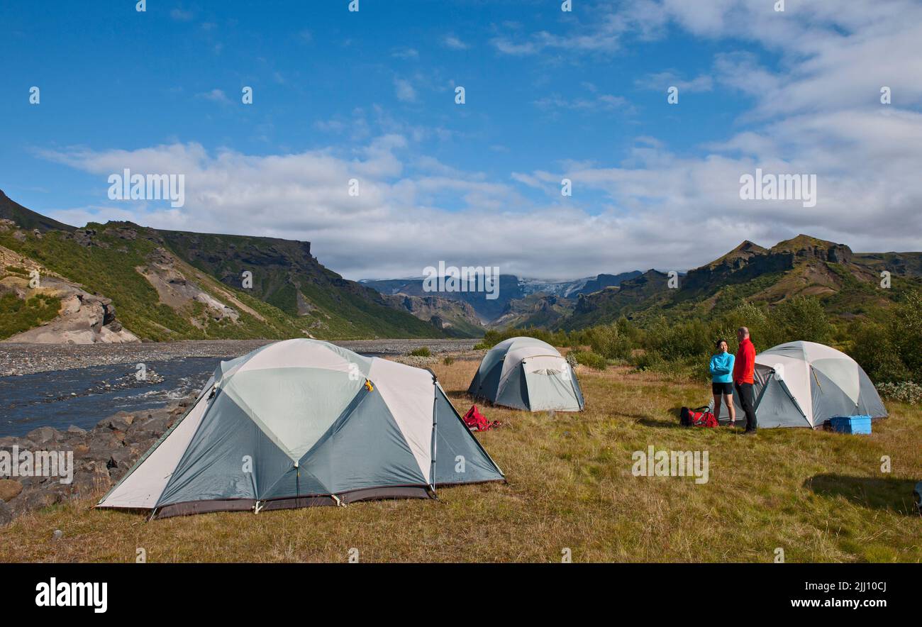 camping in the Thorsmork valley in Iceland Stock Photo - Alamy
