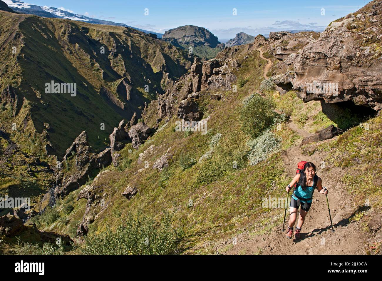 woman hiking in the Thorsmork valley in Iceland Stock Photo - Alamy