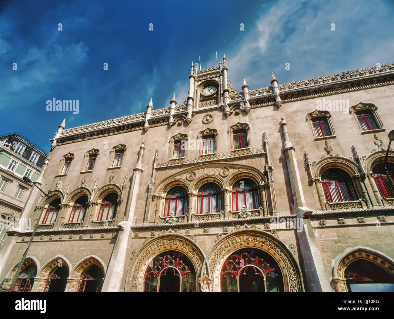 Rossio train station facade, Baixa district, Lisbon, Portugal Stock ...