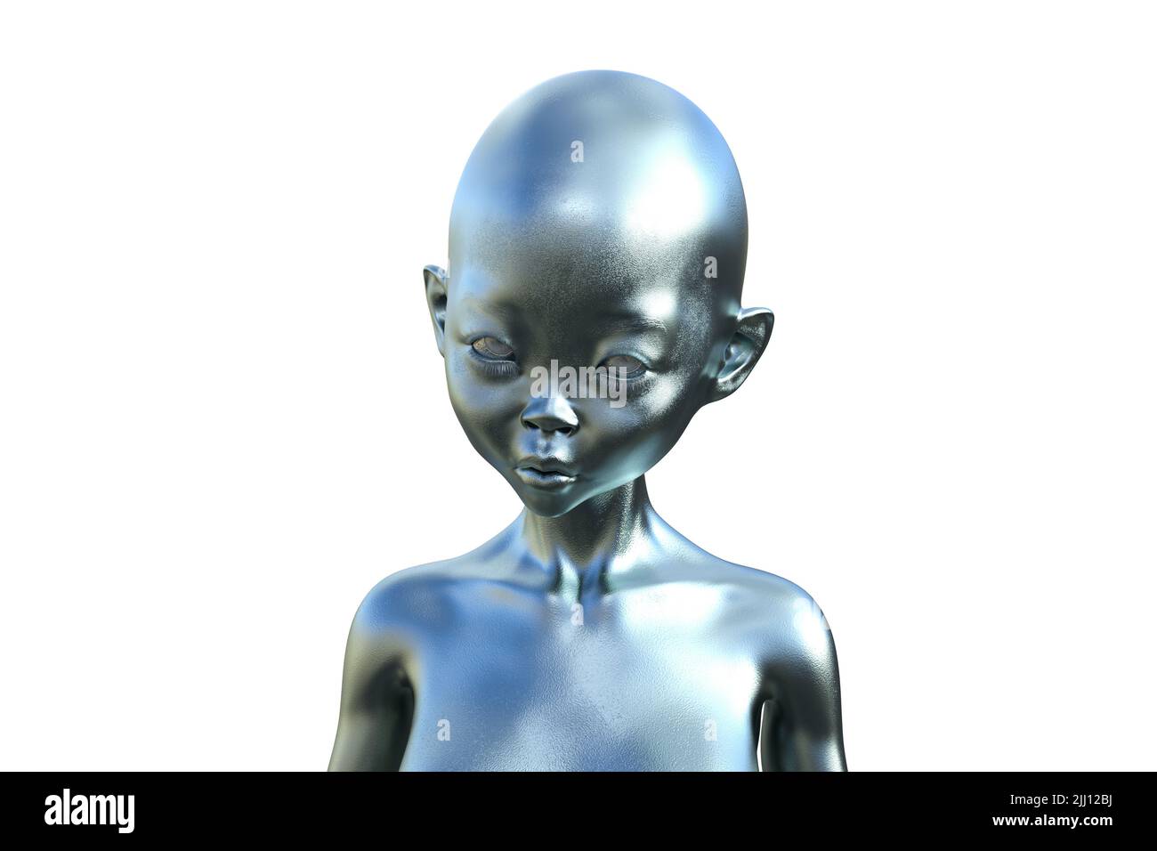 Silver bald alien humanoid on a white background Stock Photo - Alamy