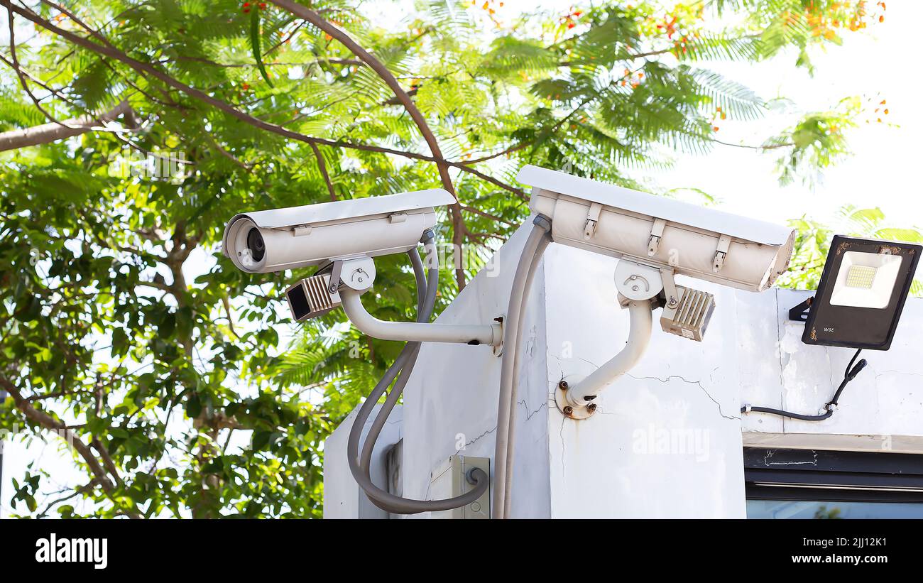 CCTV cameras installed outside the building safety protection concept ...