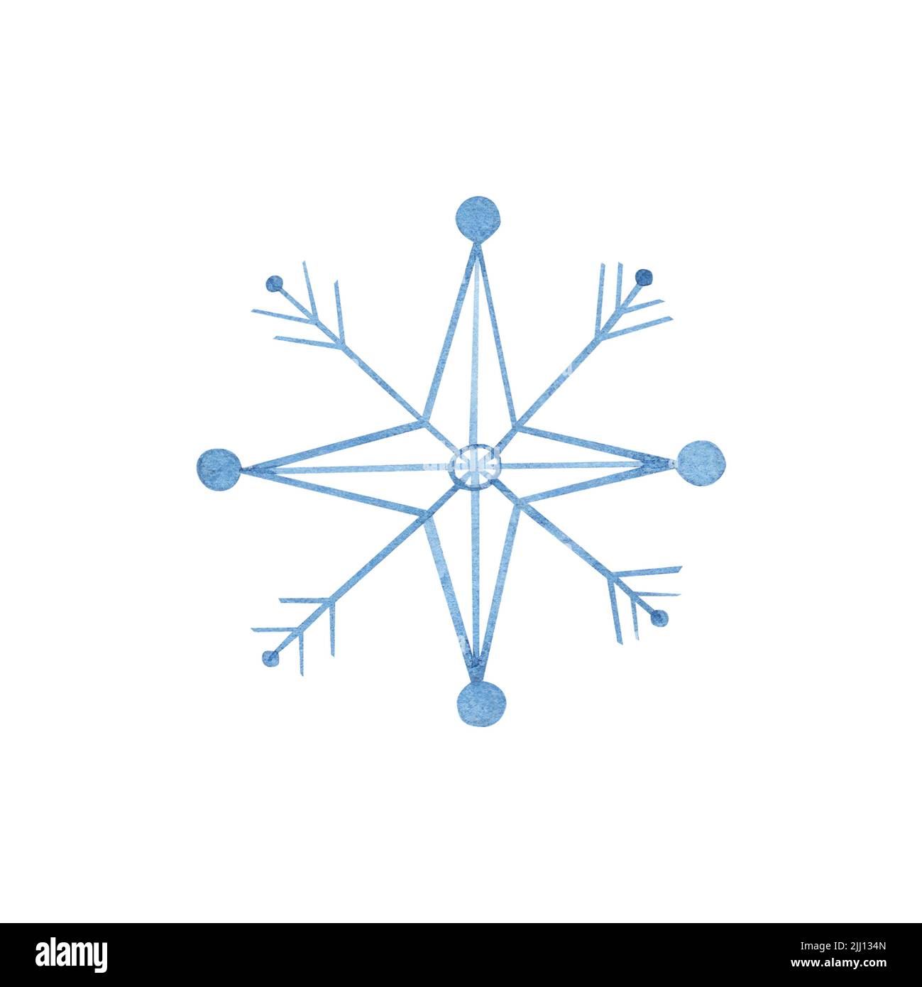 Bright blue snowflake isolated on white background. Watercolor hand ...
