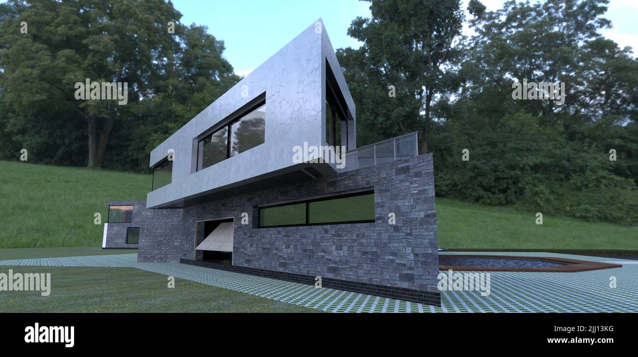 A building with an unusual design. Sharp corner. Finishing - white ...