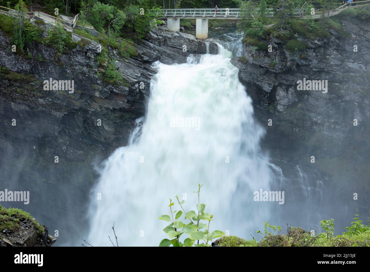 GÄDDEDE, SWEDEN ON JUNE 28, 2022. View of the rapid river, canyon, and ...