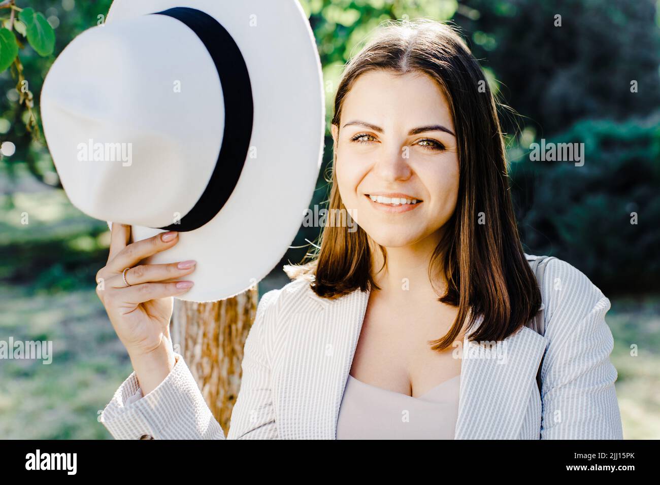 Full body portrait of caucasian confident business woman in suit ...