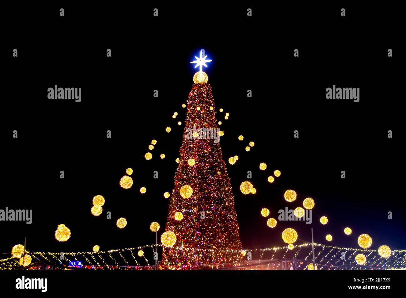Beautiful Christmas tree and New Year's tree decorated multi-colored ...
