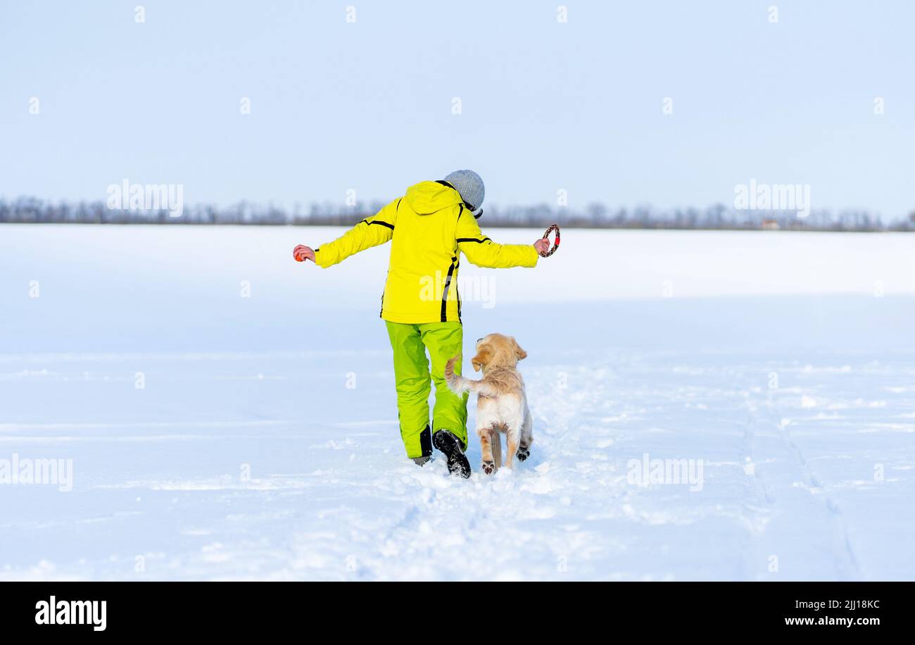 Back view of dog with owner Stock Photo - Alamy