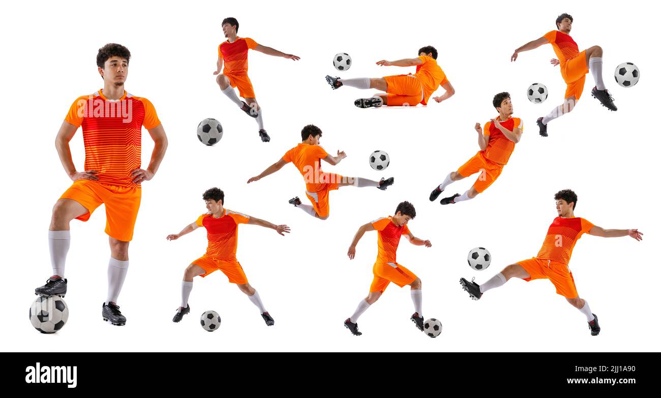 Sport movements. Set, collage made of shots of male professional soccer ...