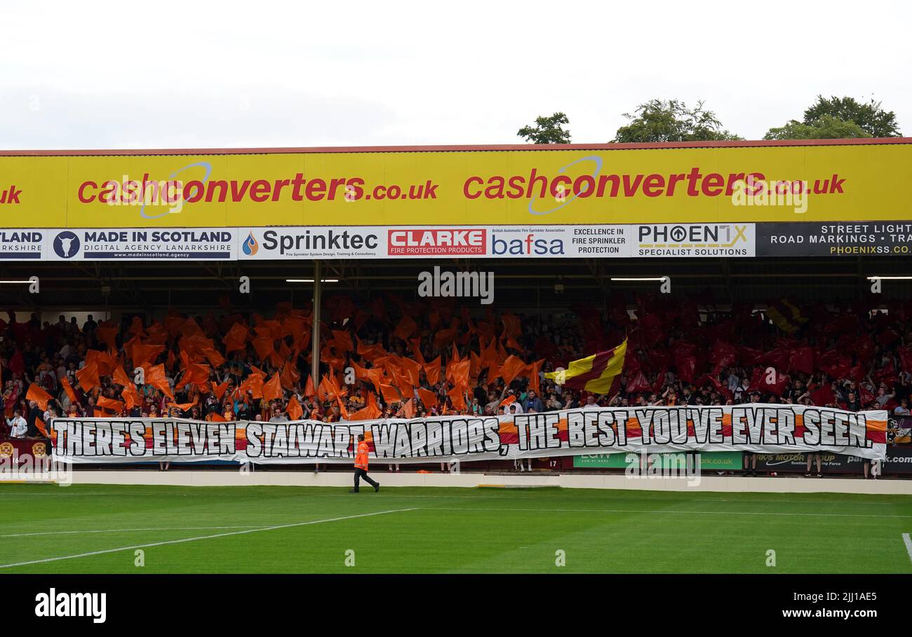 Motherwell fans wave flags to show their support before the UEFA Europa ...