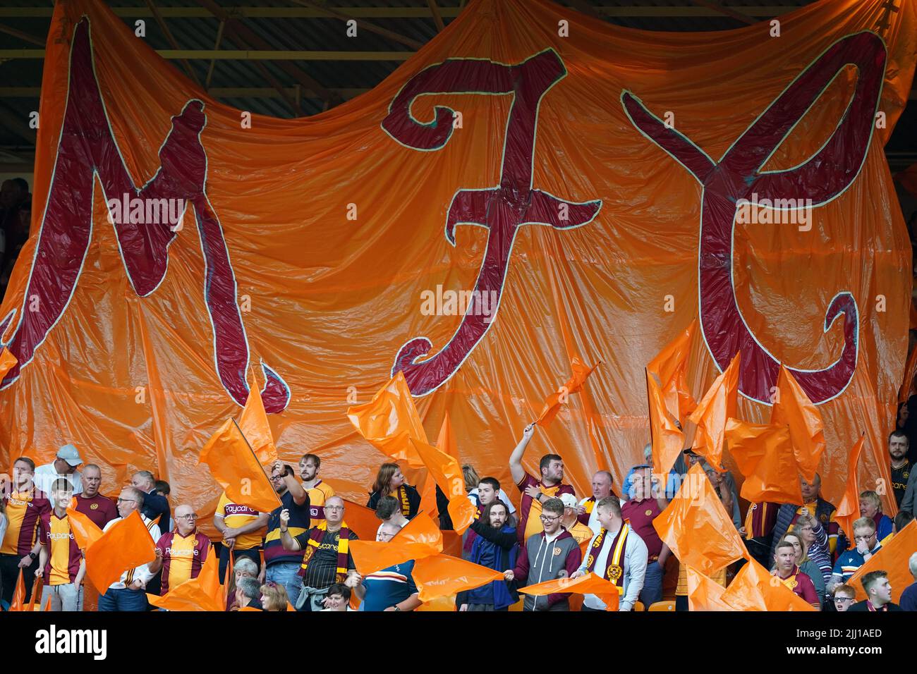 Motherwell fans wave flags to show their support before the UEFA Europa ...