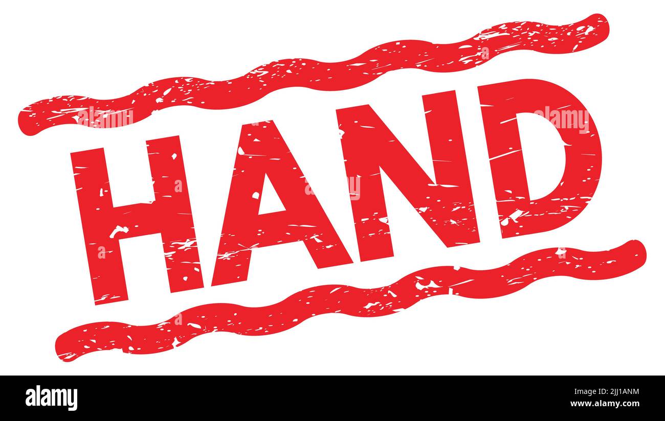 HAND text written on red lines stamp sign Stock Photo - Alamy