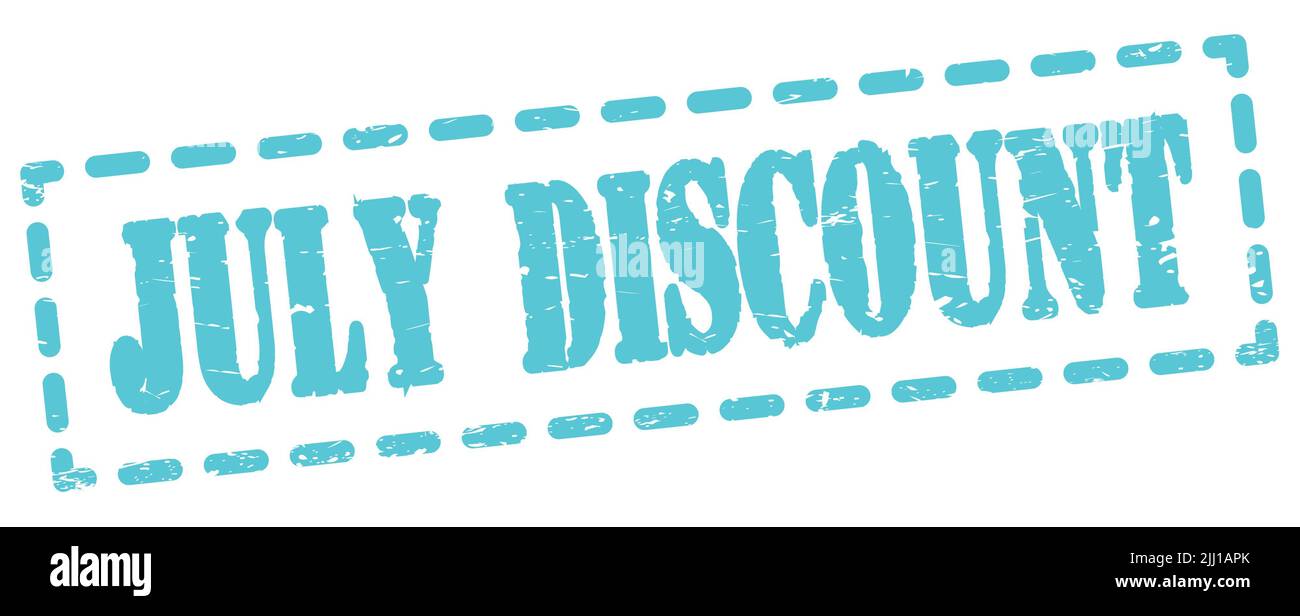 JULY DISCOUNT text written on blue dash stamp sign Stock Photo - Alamy
