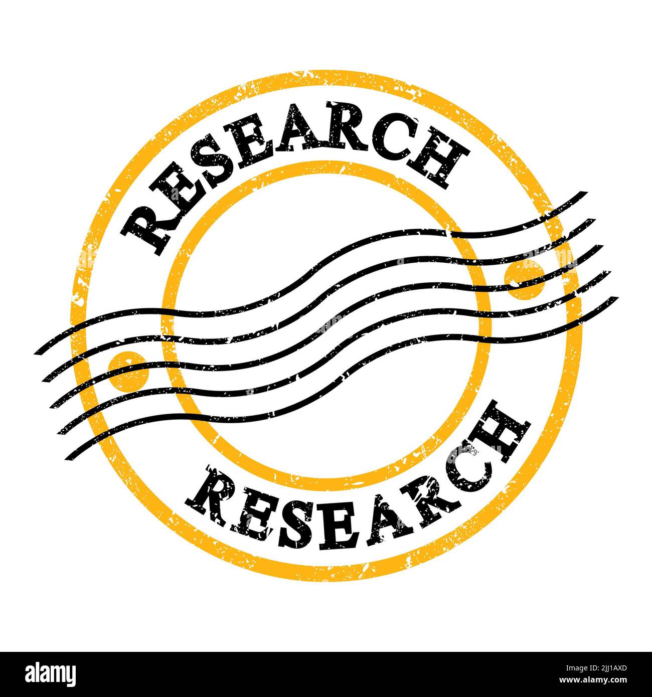 RESEARCH, text written on yellow-black grungy postal stamp Stock Photo ...