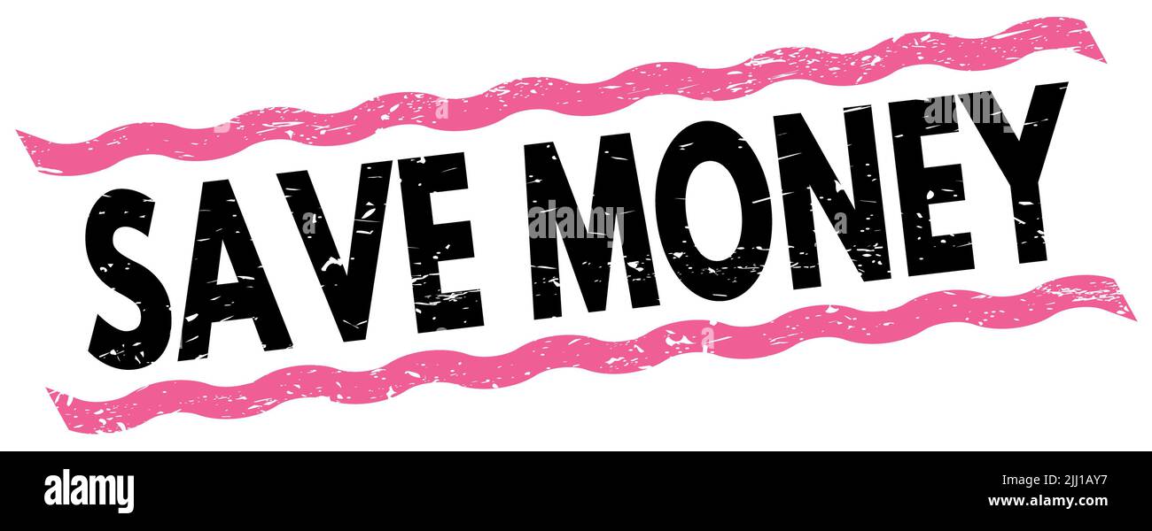 SAVE MONEY text written on pink-black lines stamp sign Stock Photo - Alamy