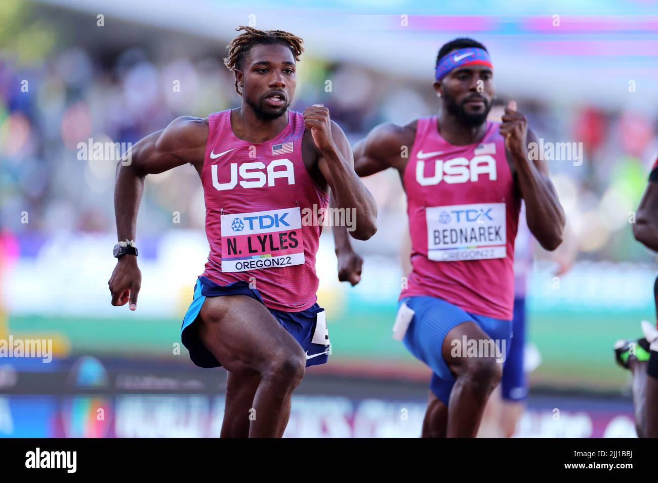 Hayward Field, Eugene, Oregon, USA. 19th July, 2022. (L-R) Noah Lyles ...