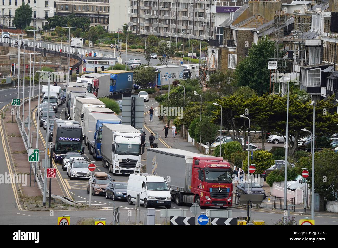 Traffic Jams leading to the ferry port in Dover, Kent as many families ...