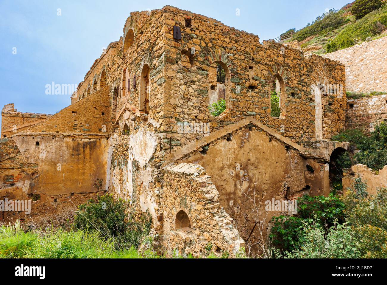 Old mine ruins in the area between Masua and Nebida on Sardinia island ...