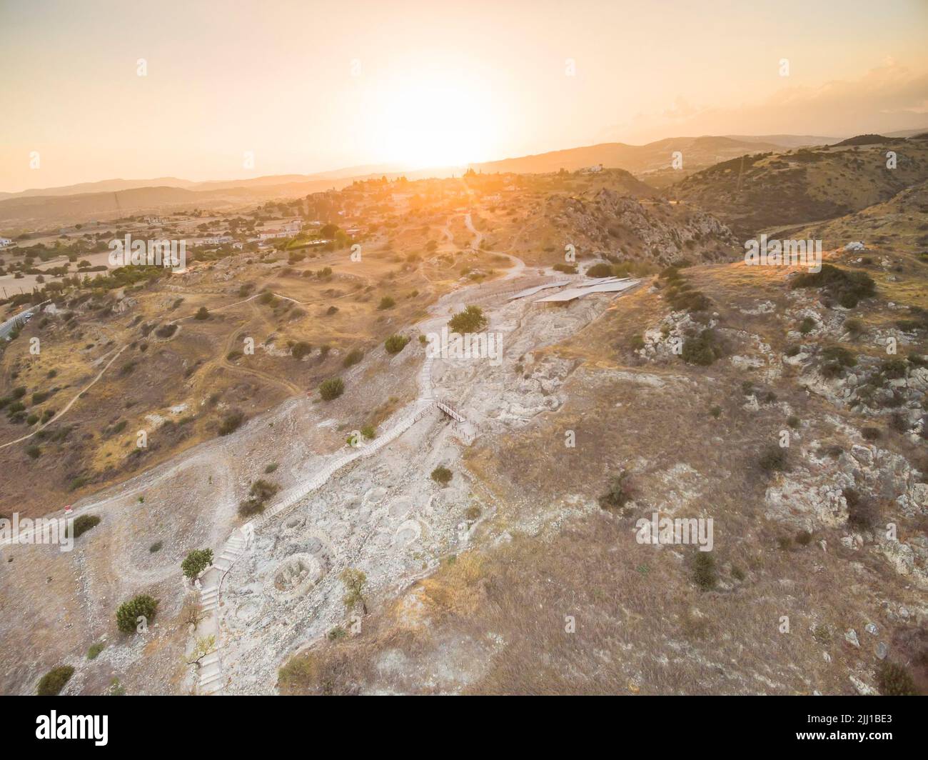 Aerial bird's eye view of UNESCO world heritage site Choirokoitia ...