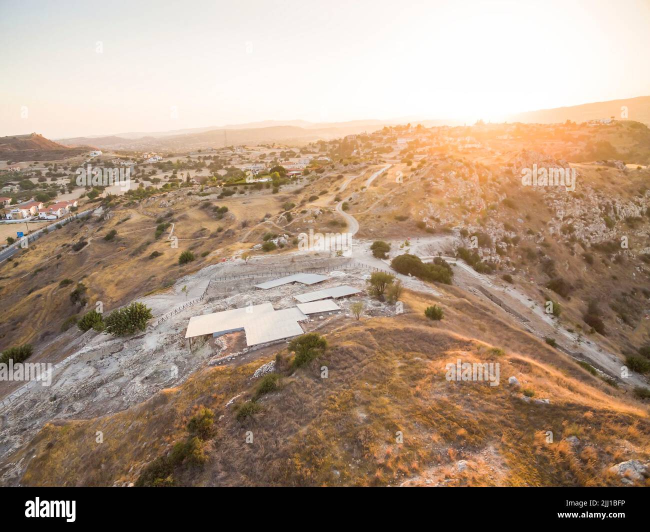 Aerial bird's eye view of UNESCO world heritage site Choirokoitia ...