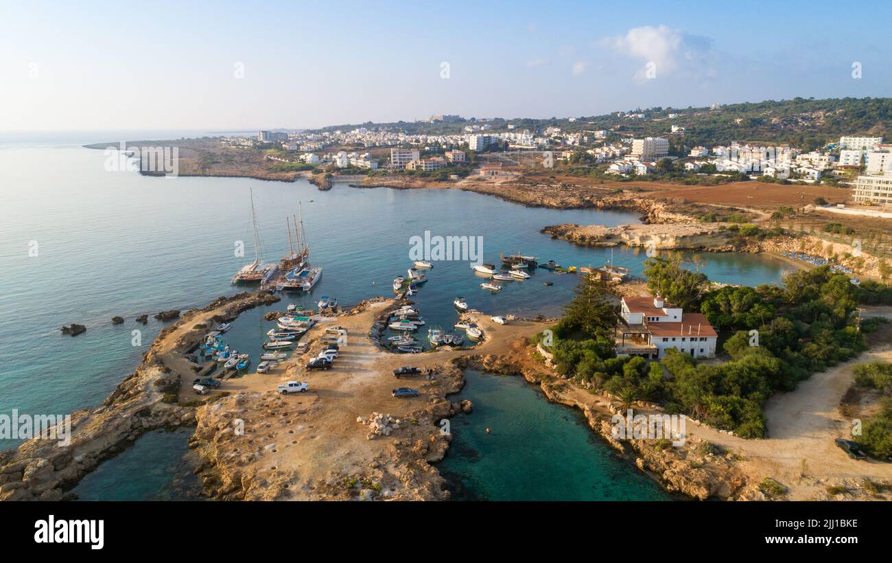 Aerial bird's eye view of Green bay in Protaras, Paralimni, Famagusta ...