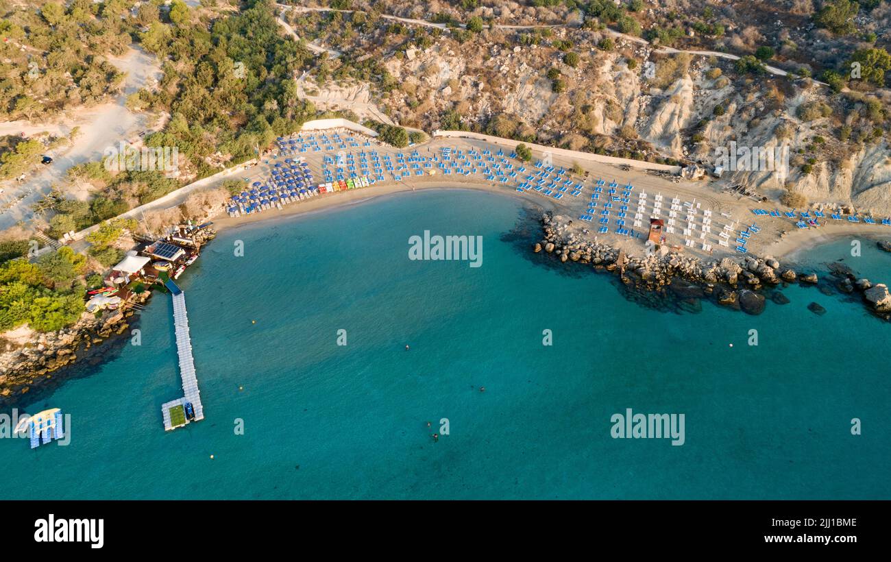 Aerial bird's eye view of Konnos beach in Cavo Greco Protaras ...